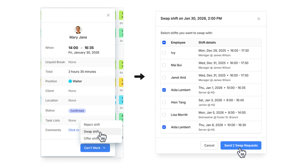 Swap shifts and offer shifts – Camelo Help Center